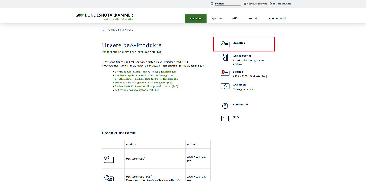 Anleitung zur Bestellung einer beA-Karte | Onlinehilfe der ...
