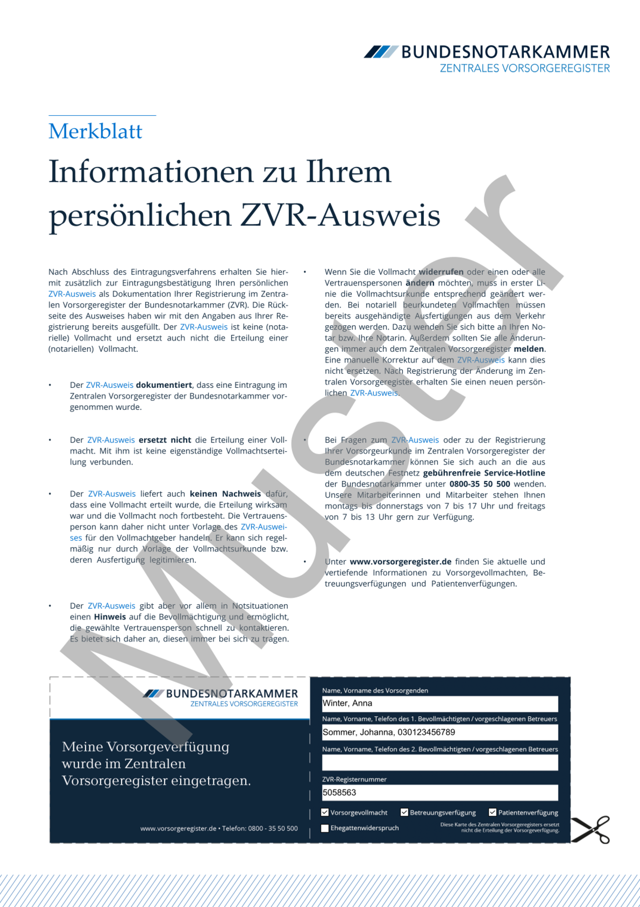 Registrierung einer Vorsorgeverfügung | Onlinehilfe der Bundesnotarkammer