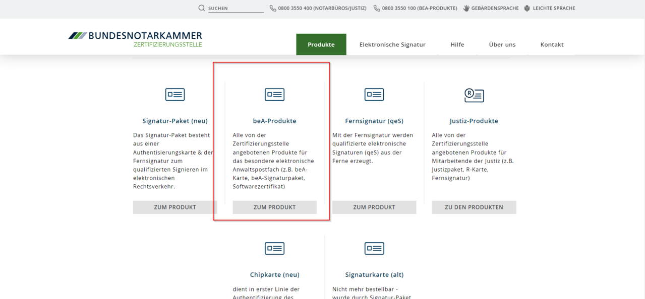 Anleitung zur Bestellung einer beA-Karte | Onlinehilfe der ...