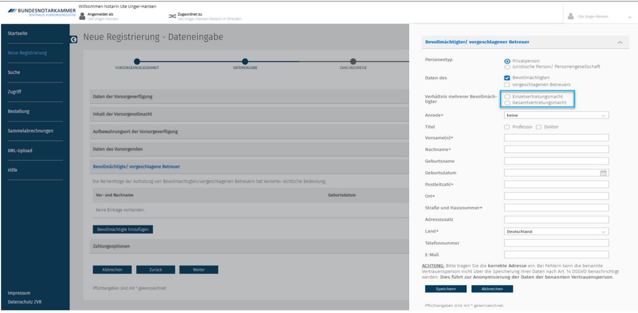 Registrierung einer Vorsorgeverfügung | Onlinehilfe der Bundesnotarkammer
