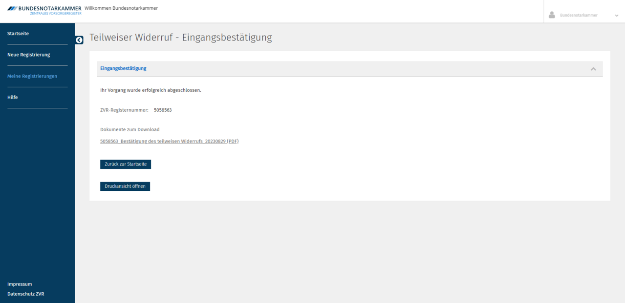 Registrierung widerrufen | Onlinehilfe der Bundesnotarkammer