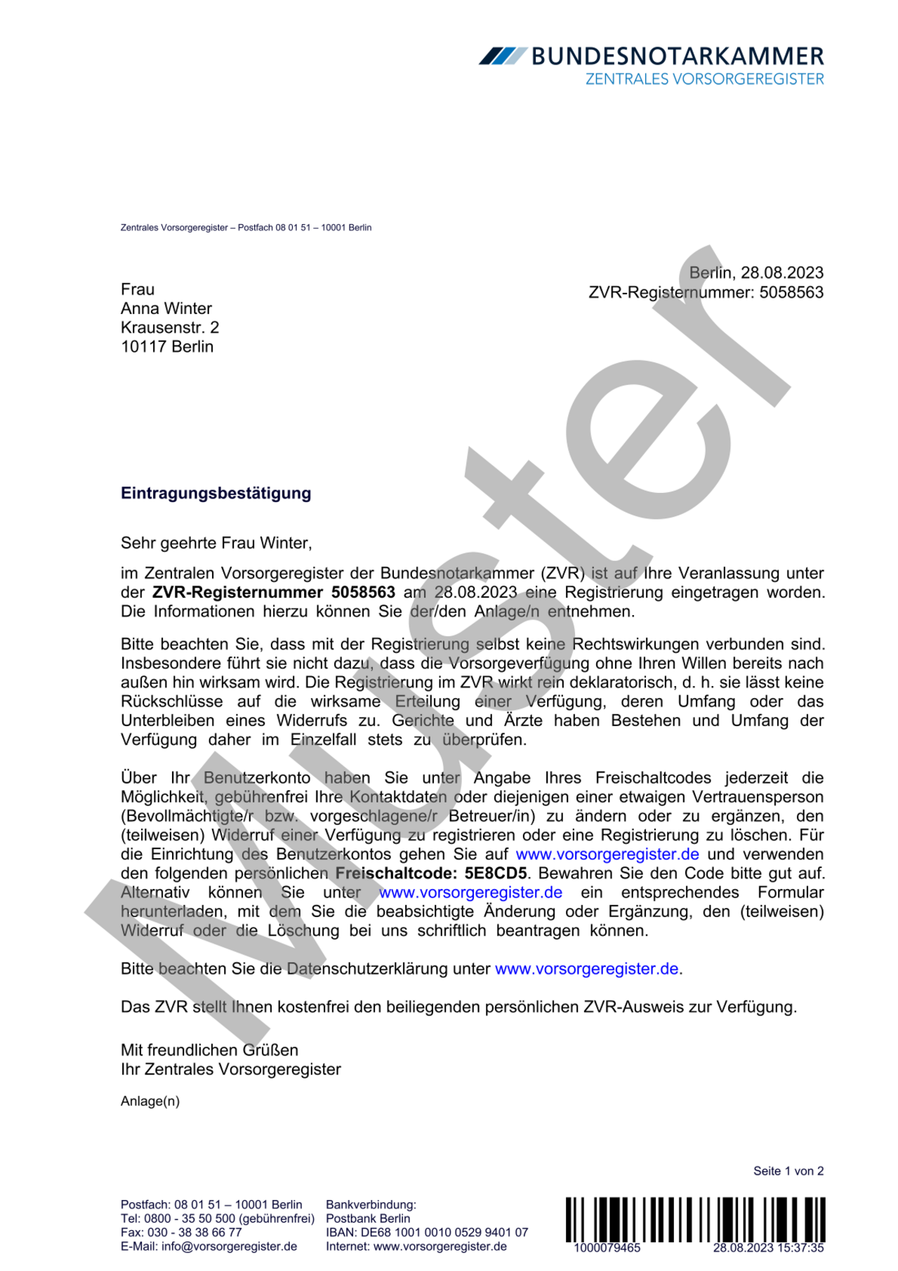 Registrierung einer Vorsorgeverfügung | Onlinehilfe der Bundesnotarkammer