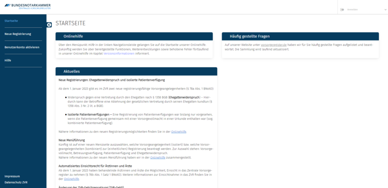 Benutzerkonto aktivieren und verwalten | Onlinehilfe der Bundesnotarkammer